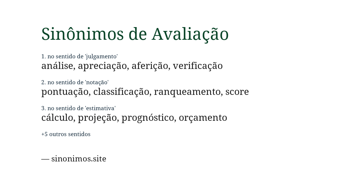Sinônimos de Avaliação [por sentido] - Site de Sinônimos