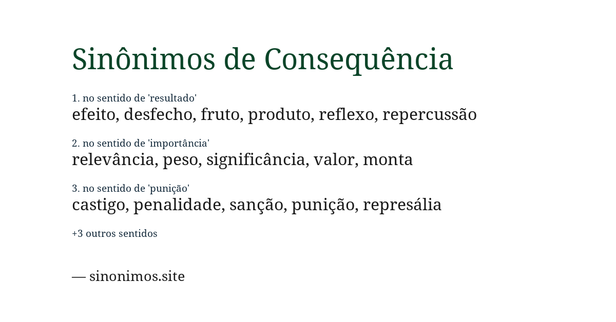 Sinônimos de "Consequência" por Sentido - Site de Sinônimos